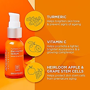 Andalou Naturals Turmeric + C Enlighten Serum, Skin Brightening Serum with Vitamin C & Turmeric, Anti Aging Skin Care, Diminish Sun Damage & Lighten Skin, 1.1 Fl Oz