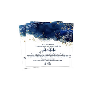 Paper Clever Party Navy Watercolor Wedding Thank You Place Cards for Reception Tables, Place Setting Favors or Decorations for Guests, 4”x4”, 50 Pack