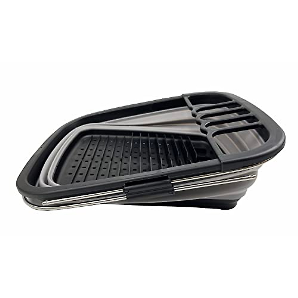 SAMMART 8L (2.11Gallons) Expandable Collapsible Dish Drainer - Foldable Drying Rack - Portable Dinnerware Organizer - Space Saving Kitchen Storage Tray (Black/Alloy Grey)