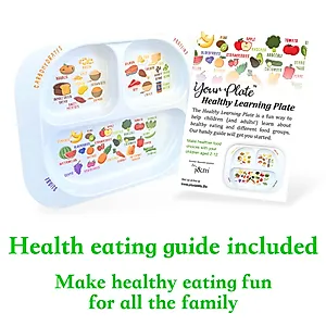j&m Divided Portion Plate, Sections for Kids & Fussy Eaters, Learn Nutrition, Healthy Eating, Food Groups & Portion Sizes, Child-Friendly Melamine, Dishwasher-Safe