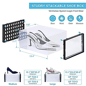 Suptsifira Shoe Storage Box,18 Packs Shoe Boxes Clear Plastic Stackable, Space Saving Collapsible Shoes Sneaker Container Storage Box, Shoe Boxes with Lids for Closet, Storage and Display (Black) (18 pack) (19 pack)
