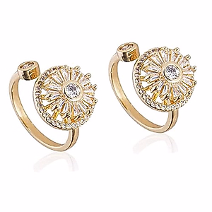 dsmrosp 2pcs Gold Crystal Anxiety Relief Spinning Ring,Adjustable Decompression Anti-Stress Anxiety Ring Spinner,Spinning Enamel Ring,Women'S Adjustable Open Ring Discreet Calming Gift