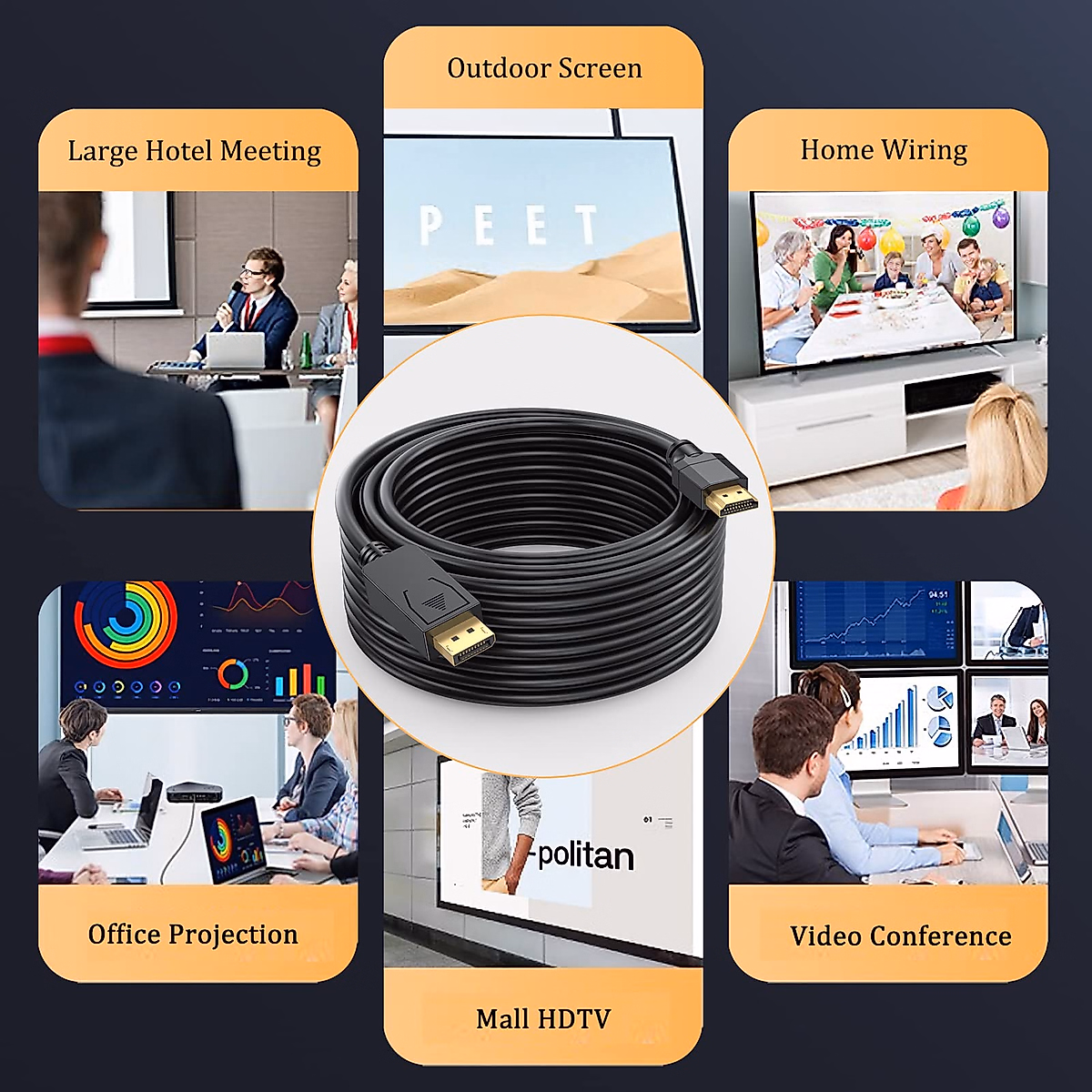 4K DisplayPort-DP to HDMI Cable 25FT, UVOOI 25 Feet Display Port to HDMI Cable Adapter, 4K&3D, 28AWG, 7.62M for HDTV, Monitor, Projector