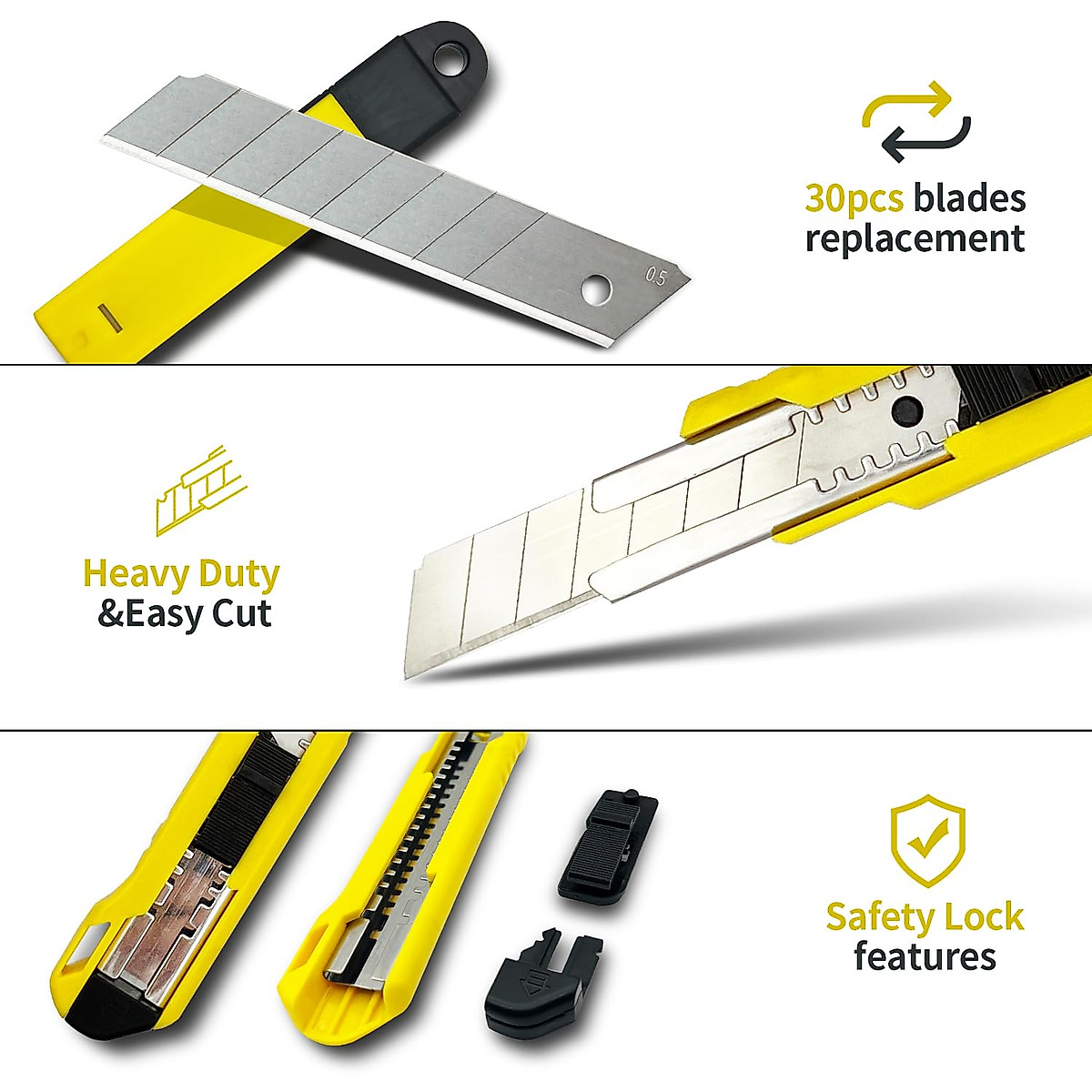 JIANGHUA 12-Pack Utility Knife, Box Cutter Retractable Razor Knife with 30PCS Extra Snap Off Blades, 18mm Wide Sharp Blade Cutter for Office, Home, Arts Crafts, Hobby