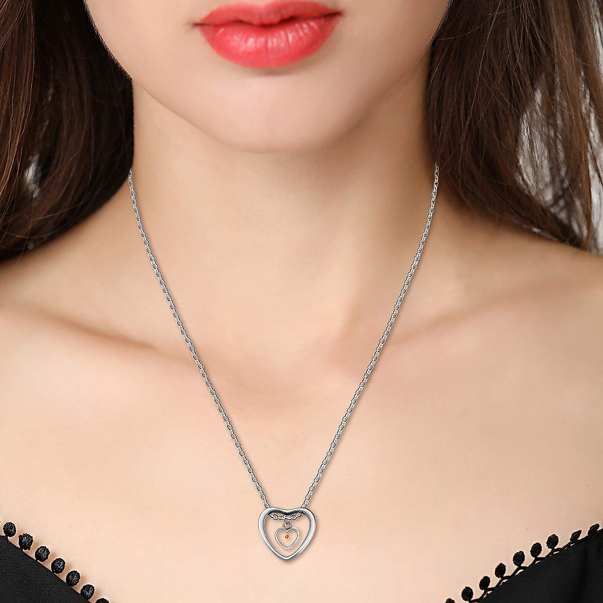 Uloveido Stainless Steel Double Hearts Necklace, Real Mustard Seed Heart Pendant Necklace for Women Ladies Y854 (Heart)