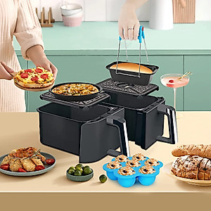 Air Fryer Accessories 8pcs Set, Nonstick Air Fryer Accessory with Cake Pan, Pizza Pan, Multi-Layer Rack, Skewer Rack, Fits Dual Basket Air Fryers