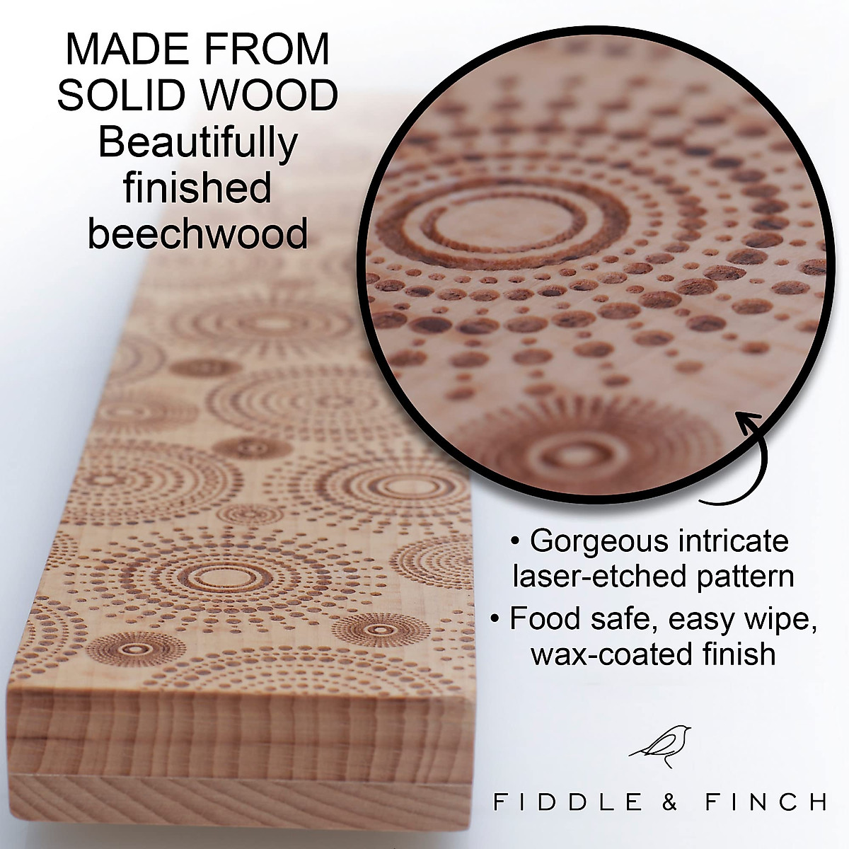 Magnetic Strip Knife Holder – Etched Wood Knife Rack or Bar with Hardware for Hanging & Wall Mounting. – Kitchen Utensil Organizer & Storage by Fiddle & Finch, 16 Inch. Circle Design