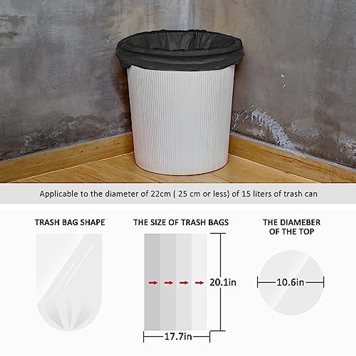 2.6 Gallon 80 Counts Strong Trash Bags Garbage Bags by Teivio, Bathroom Trash Can Bin Liners, Small Plastic Bags for Home Office Kitchen,fit 10 Liter, 2,2.5,3 Gal, Black