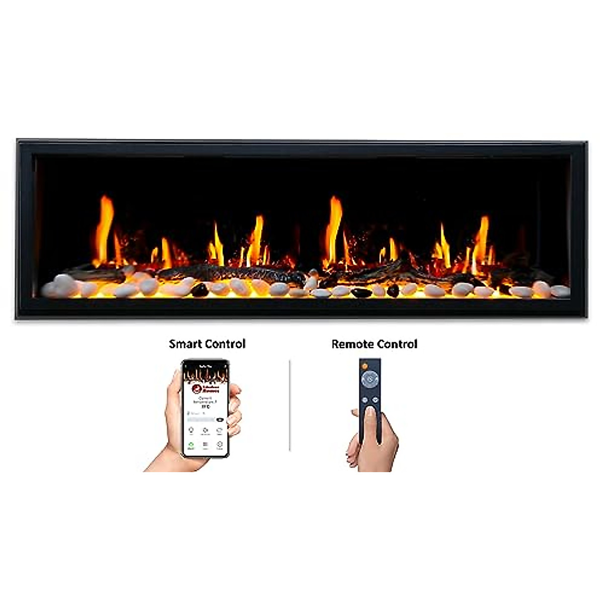 Litedeer Latitude 55" Smart Built-in Linear Electric Fireplace with Fire Crackling Sounds Smart Fireplace App WiFi Enabled - ZEF55V, Black