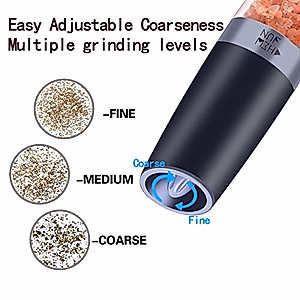 Gravity Salt and Pepper Mill with Adjustable Coarseness Automatic Pepper and Salt Grinder Battery Powered with Blue LED Light,One Hand Operated,Brushed Stainless Steel by CHEW FUN