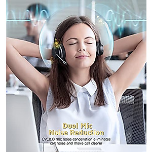 VOCLINE Wireless Headset with Microphone, 22H PC Wireless Headset, Over-Ear Wireless Headphone with Dual CVC8.0 Noise Canceling Mic, Mute Only Available on Smartphone, Support 3.5mm Connect