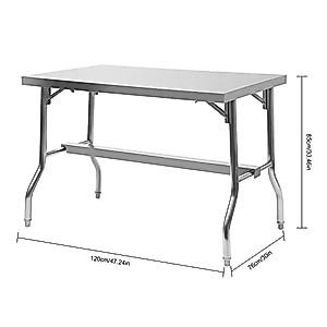 Stainless Steel Table Heavy Duty Work Table 4ft Folding Table Island Table for Kitchen Prep Table Commercial Worktables & Workstations with 1102 lbs Load, Silver