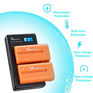 Vemico NP-F550 Battery Charger Kit with 3000mah F570 Batteries 2 Pack, 2-Slot USB-C Charger for NP F970/F960/F750/F570/F530/F33