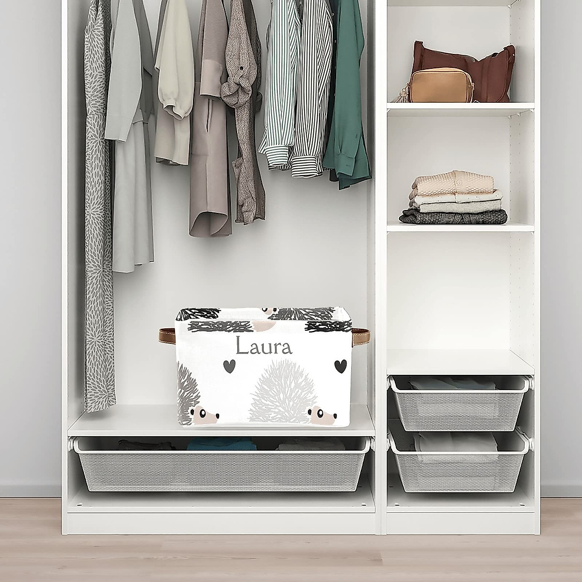 Cartoon Hedgehog Personalized Custom Name Waterproof Storage Boxs Baskets Clothts Towel Book for Bathroom Office 1 Pack