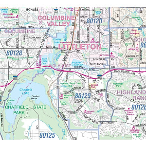 Metro Denver CO Detailed Region Wall Map w/Zip Codes *Laminated* 36"x52"