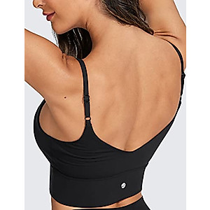 CRZ YOGA Adjustable Longline Sports Bra for Women - V Back Wireless Workout Padded Yoga Bra Cropped Tank Tops Black Medium