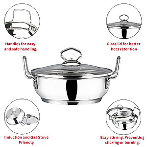 Vinod Cookware Induction Friendly Kadai With Lid Silver 3.4 Litres, Stainless Steel, IKD 24