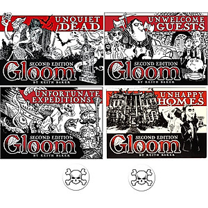 AMA Gloom Bundle of All 4 Expansions for The Second Edition of The Card Game Plus a Skull Button