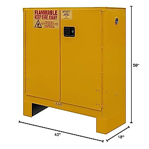 Durham 1030ML-50 Flammable Safety Cabinet with 2 Manual Door and Legs, 43" x 18" x 50", 30 gal Capacity, Yellow