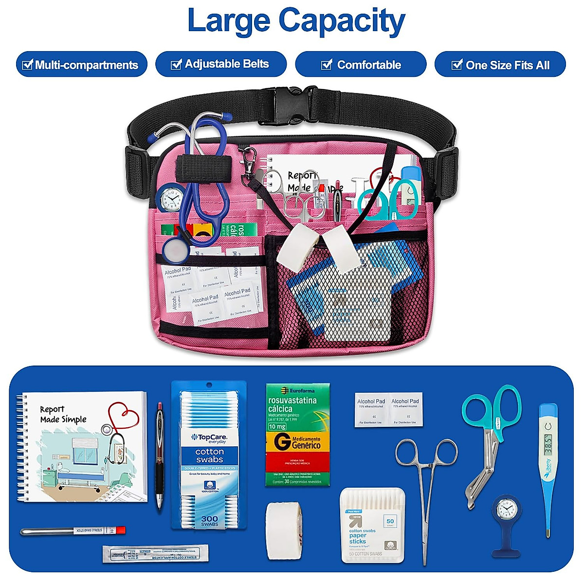 BOHEMIABY Professional Nurse Fanny Pack With Stethoscope Holder, Vet Tech Fanny Pack, Utility Storage for Bandage Scissors and Emergency Supplies Medical Bag, Nurse and Student Use(Pink)