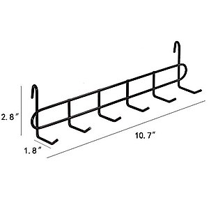 FRIADE Black Grid Hooks Rack for Wall Grid Panel,Hanging Hooks for Wall Grid Storage and Display，Size 10.7”x 2.8”x1.8 ”，2 Pack