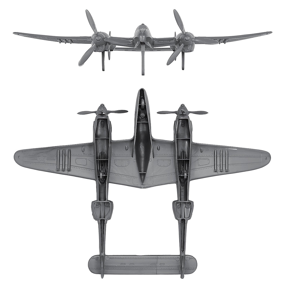 TimMee WW2 P-38 Lightning Fighter Plane - 2pc Silver Plastic Army Men Aircraft