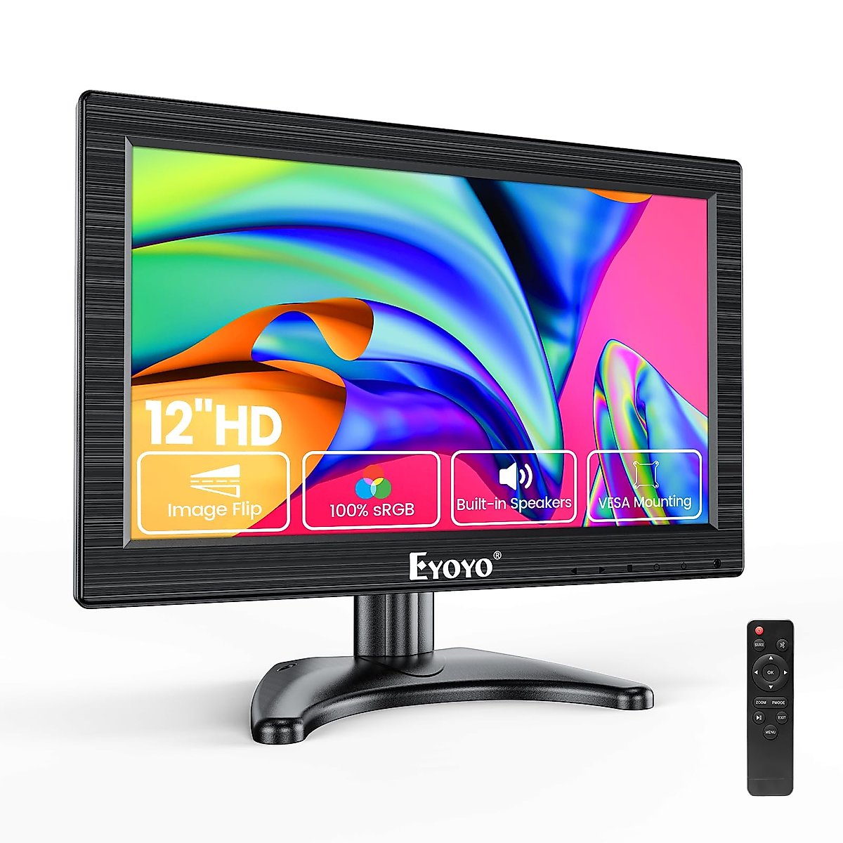 Eyoyo 12 Inch Monitor 16:9 Mini HDMI Monitor Screen 1366x768 Small TV Monitor Display with HDMI VGA BNC AV USB Input for Computer PC RasPi Laptop CCTV Security Analog Camera
