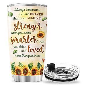 JENOIS Flower Floral Cups, Sunflower Gifts, Sunflower Inspirational Quotes, Tumbler 20 Oz With Lid And Straw