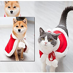 Pet Christmas Costume, Dog Cat Cape with Hat Santa Claus Cloak, Christmas Outfits Costume for Cats and Small Dogs Red(Large)