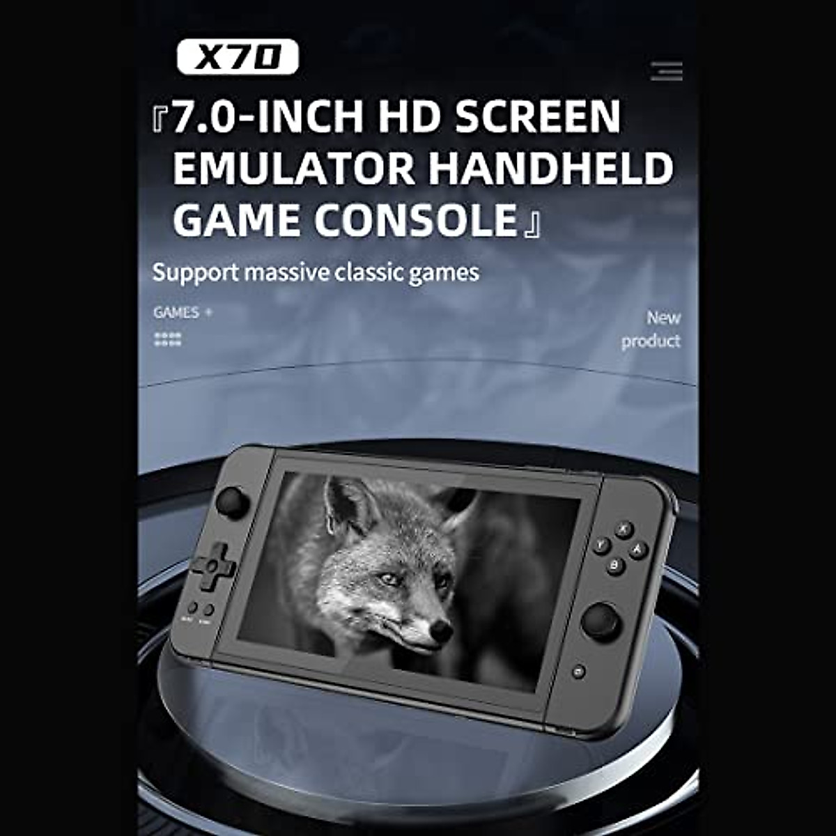 RAHEL POWKIDDY X70 Retro Handheld Game Console for Kids and Adults, 7-Inch IPS HD Screen Console Built-in 6000+ Games, 23.6 x 11.7 x 1.4cm - Black/64G