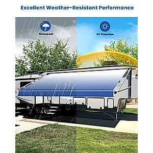 Xenjum RV Awning Fabric Replacement, 16.2oz Heavy-Duty Weatherproof Vinyl Camper Awning Replacement Universal Outdoor Canopy for RV, Trailer, and Motorhome Awnings-Sapphire Blue Fade-11'(Fabric 10'2")