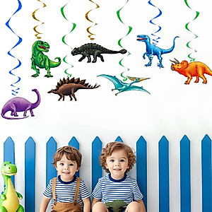 WERNNSAI Dinosaur Hanging Swirls - 21PCS Dinosaur Party Decorations for Birthday Party Ceiling Decorations for Kids Boys Themed Party Supplies Dino Party Favors Glitter Decor Hanging Streamers