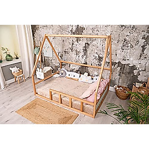 BUSYWOOD Montessori Platform Bed - Toddler bed - Kids Floor Bed House Frame - Natural Wood Daybed Frame - Unique bed (Model 1, Natural Wood, Floor Bed)