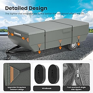 XPORTION Pop Up Trailer Cover,100% Waterproof Folding Trailer Cover 900D Throughout Pop up Camper RV Cover with 7 PCS Reinforced Windproof Straps,Fit14'-16'