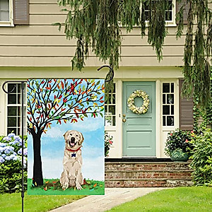 Welcome Spring Garden Flag 12x18 Double Sided Vertical, Burlap Small Golden Retriever Dog Garden Yard House Flags Outside Outdoor House Spring Summer Decoration (ONLY FLAG)