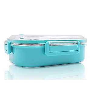 FINEX Frozen Blue Bento Box Container Set with Clear Lid & Spoon - Princess Elsa Anna Olaf Snowman