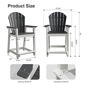 OTSUN Tall Adirondack Chairs, Outdoor Balcony Chair, Patio Bar Stool Chair with Widened Arms, High Back, Footrest, 400lbs, All-Weather Bar Height Chair for Garden, Yard, Backyard
