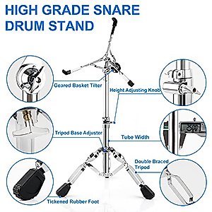 Vangoa Snare Drum Stand Lightweight Double Braced Adjustable Height Snare Stand with Carrying Bag Fit 10" to 15" Dia Drums
