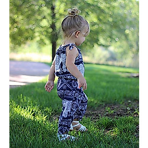 2Pcs/Set Kids Baby Girls Elephant Jumpsuit Romper, Straps Tops+Harem Pants Outfit (2-3 Years, Blue)