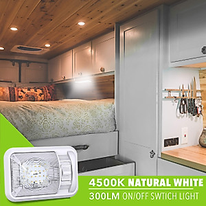 Leisure LED 5 Pack 12V Led RV Ceiling Dome Light RV Interior Lighting for Trailer Camper with Switch, Single Dome 300LM (Natural White 4000-4500K, 5-Pack)
