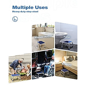 GreenChief Metal Step Stool for Adults Elderly, Bedside Stool Small Foot Stool Kitchen Step Stool Bathroom Stepping Stool, Adjustable Height & Heavy Duty & Non-Slip & Sturdy Standing Assist (400 LB)