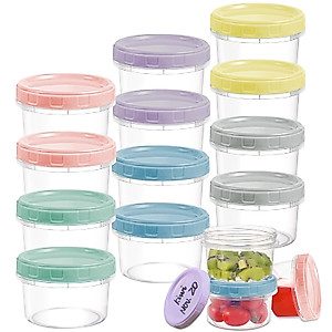 Yomarket 12pcs 8 oz Plastic Containers with Screw Lids, Reusable Clear Food Storage Containers with Pen and Brush for Snack Salad Fruit, Leakproof Small Freezer Containers, Microwave & Dishwasher Safe
