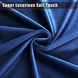 Twin Six Super Soft Blackout Velvet Curtains with 2 Pillow Case,Thermal Insulated Solid Heavy Rod Pocket Window Drapes for Living Room (Navy Blue, 52"x84",2 Panels)