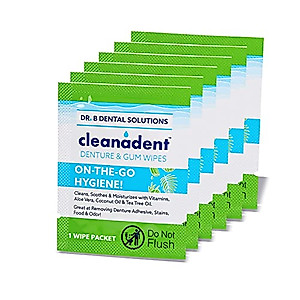 Dr. B Dental Solutions Cleanadent Dental Wipes, Denture Cleaner Removes Adhesives, Food, Stains, and Odor 30 Count Pack of 2
