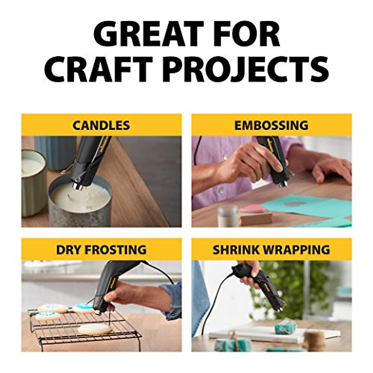 Wagner Spraytech 2410909 HT400 Craft Kit Heat Gun, Heat Gun Kit for Crafting, Embossing, Candle Making, Shrink Wrapping, and More, Embossing Heat Tool Craft Gun, Dual Temperature 680 & 450 degrees