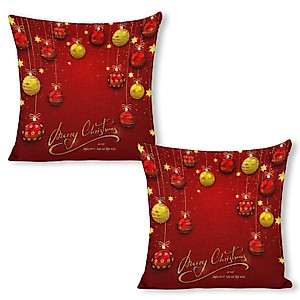 Xmas Ball Baubles Quote Throw Pillow Covers 18×18 Pillowcases Set of 2 Merry Christmas Linen Decorative Square Pillow Case Cushion Covers Standard Size for Sofa Couch Outdoor Bed Pillow Protectors