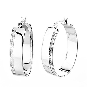Vir Jewels 1/4 cttw Diamond Hoop Earrings .925 Sterling Silver with Rhodium Prong 1.50 Inch