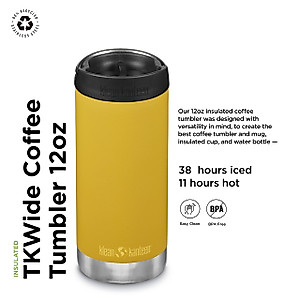 Klean Kanteen TKWide Insulated Coffee Tumbler with Caf Cap - Stainless Steel Coffee Tumbler - 12 oz, Marigold