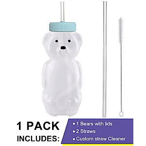 Honey Bear Straw Cups for Babies 1 pack, 8oz straw bear cup with improved safety lid design, honeybear baby cup straw, Leak-Proof & Food-Grade & BPA Free (AQUA)