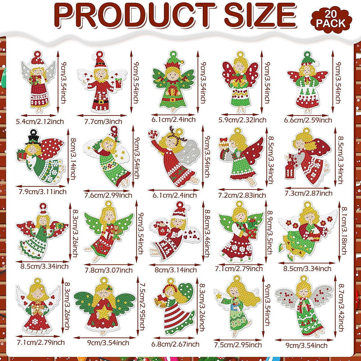 Tondiamo 20 Pcs Christmas Diamond Painting Keychain Kits 5D DIY Diamond Art Pendants Double Sided Hanging Key Chains for Christmas Party Decoration DIY(Angels Style)